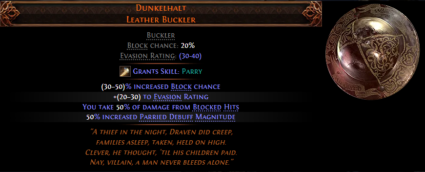 PoE 2 Dunkelhalt Leather Buckler: The Early Game Block King